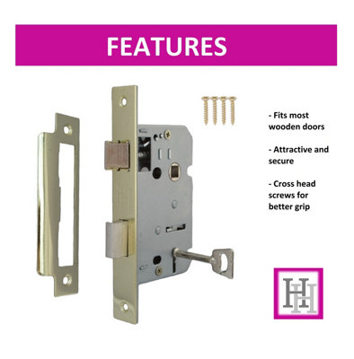 3 Lever Mortice Brass Sash Lock Key 3" 76mm Bolt Through Reversable ...
