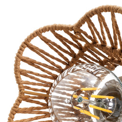 3-Light 174cm H Paper Rope String-Wrapped Lampshade Floor Lamp in Black