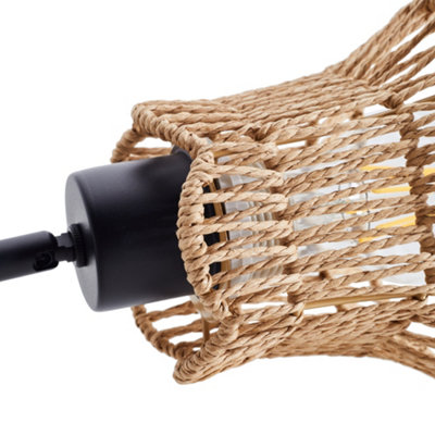 3-Light 174cm H Paper Rope String-Wrapped Lampshade Floor Lamp in Black