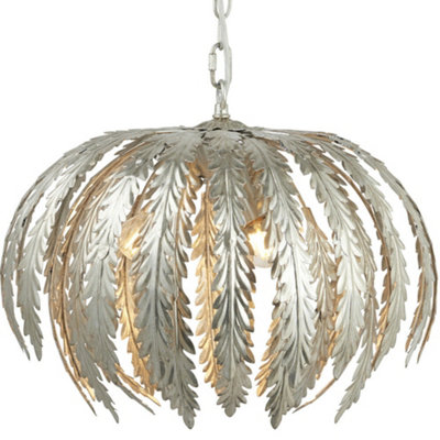 3 Light Ceiling Pendant FLORAL SILVER Shade Hanging Feature Lamp Bulb ...