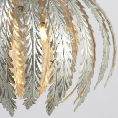 3 Light Ceiling Pendant FLORAL SILVER Shade Hanging Feature Lamp Bulb ...