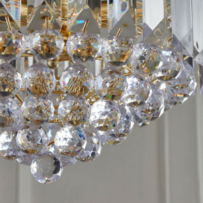 3 Light Chandelier Pendant BRASS & CLEAR Shade Hanging Ceiling Feature ...