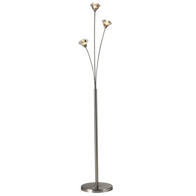 3 Light Floor Lamp, UK Plug Included, Satin Nickel Finish, Clear Glass ...