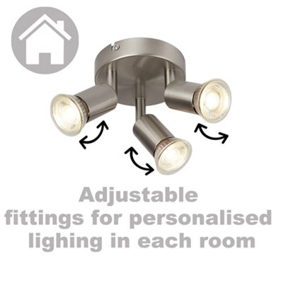 3 Light Spotlight In a Satin Silver Chrome Finish With x3 2W Led Bulbs