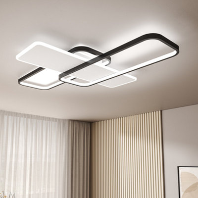 3 Lights Modern Rectangular LED Semi Flush Ceiling Light Fixture 110CM ...