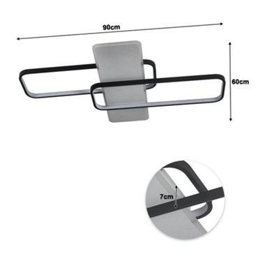 3 Lights Modern Rectangular LED Semi Flush Ceiling Light Fixture 90CM ...