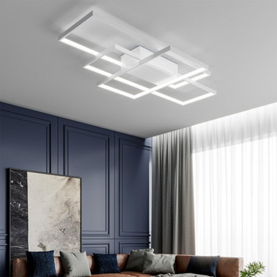 3 Lights White Neutral Style Rectangular LED Semi Flush Ceiling Light ...