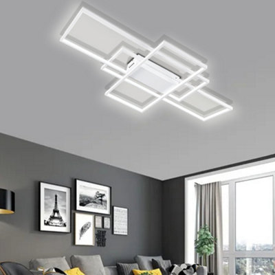 3 Lights White Neutral Style Rectangular LED Semi Flush Ceiling Light ...