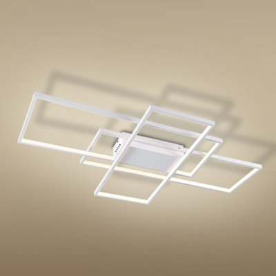 3 Lights White Neutral Style Rectangular LED Semi Flush Ceiling Light Fixture 90cm Dimmable