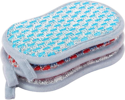 3 Microfibre Sponge Scourer Kitchen Cleaning Pads Non Scratch Dual Side ...