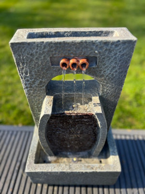 3 Outlets Tier Water Feature with LED Lights - Solar Powered 27x18x45cm