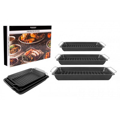 3 Oven Roasting Trays Non Stick Oven Dish Tray With Wire Cooking Rack ...