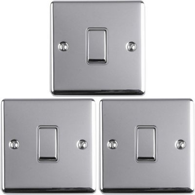 3 PACK 1 Gang 20A Single Light Switch POLISHED CHROME & GREY 2 Way ...