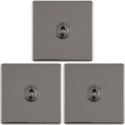 3 PACK 1 Gang Single Retro Toggle Light Switch SCREWLESS BLACK NICKEL ...