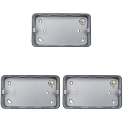 3 PACK 2 Gang 40mm Surface Mount METAL CLAD Back Box Switch Socket ...