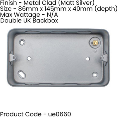 3 PACK 2 Gang 40mm Surface Mount METAL CLAD Back Box Switch Socket ...