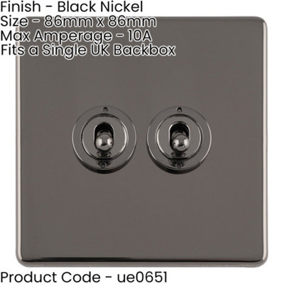 3 PACK 2 Gang Double Retro Toggle Light Switch SCREWLESS BLACK NICKEL ...