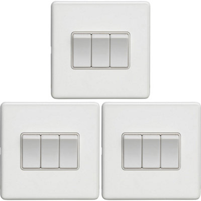 3 PACK 3 Gang Triple Light Switch SCREWLESS MATT WHITE 2 Way 10A Slim ...