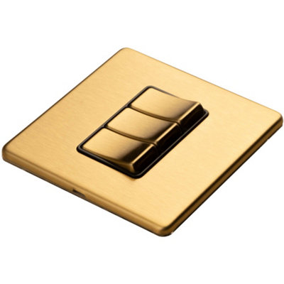 3 PACK 3 Gang Triple Light Switch SCREWLESS SATIN BRASS 2 Way 10A Slim ...