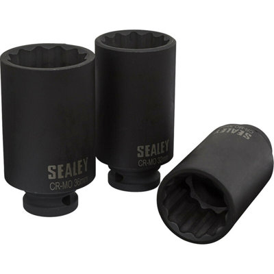 3 PACK - 30mm 32mm 36mm DEEP Impact Socket Set - 1/2" Square Drive - 12 ...