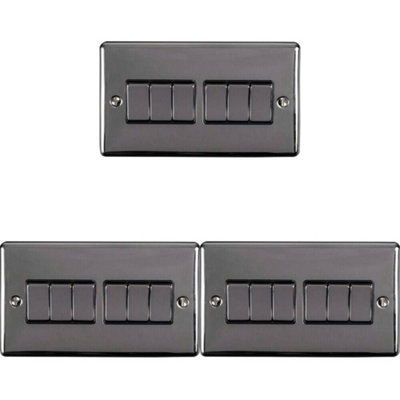 3 PACK 6 Gang Metal Multi Light Switch BLACK NICKEL 2 Way 10A Black ...