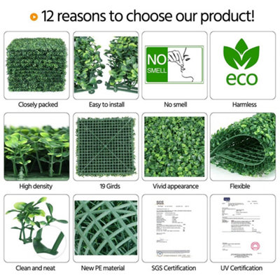 3-Pack Artificial Greenery Hedge Panels, UV-Resistant Boxwood Wall Mat ...