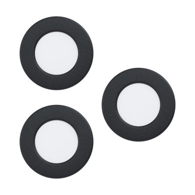 3 Pack Black Steel Flush Ceiling Downlight with Built-in LED Lighting