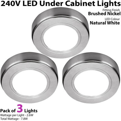 3 Pack Brushed Nickel Round Under Cabinet LED Kitchen Lighting Kit ...