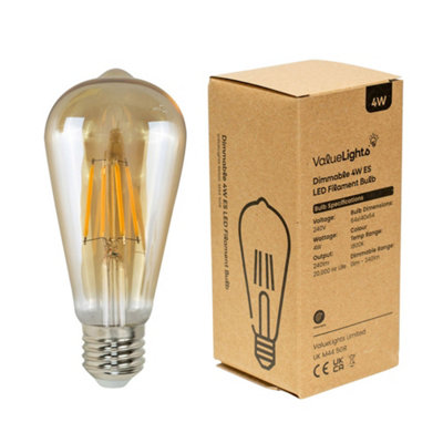 3 Pack E27 Amber Glass Bodied Pear LED 4W Warm White 1800K 240lm Light Bulb