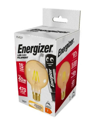 3 Pack Energizer, G80 LED 5W (50W Eqv) Vintage Style Filament Gold Lamp ...