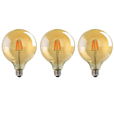 3 Pack LED G125 Dimmable E27 8W Warm White 2700K Amber Glass LED ...