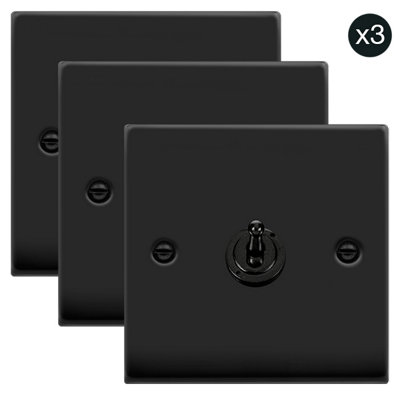 3 PACK Matt Black 1 Gang 2 Way 10AX Toggle Light Switch SE Home