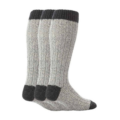 3 Pack Mens Ribbed Knee High Wool Knit Boot Socks - 6-11 - WFH0035GRY