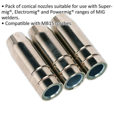 3 Pack of Conical Nozzles for MB15 MIG Welding Torches - High ...