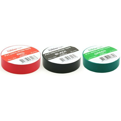 3 Pack PVC Electrical Insulation Tape 20m x 19mm Red Black Green Power ...