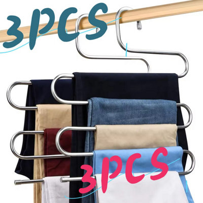 3 Pack S-Shape 5-Layer Stainless Steel Trouser Hangers - Space Saver