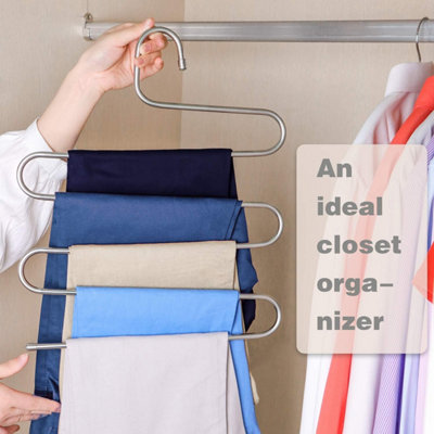3 Pack S-Shape 5-Layer Stainless Steel Trouser Hangers - Space Saver
