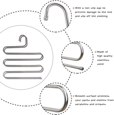 3 Pack S-Shape 5-Layer Stainless Steel Trouser Hangers - Space Saver
