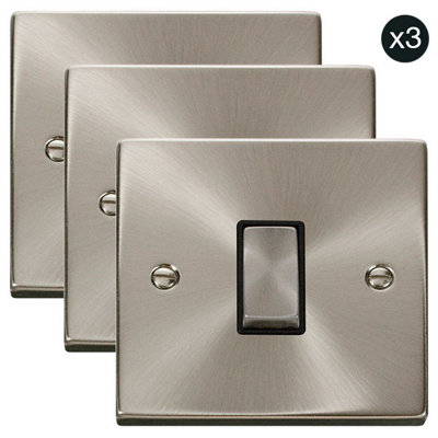 3 PACK - Satin / Brushed Chrome 10A 1 Gang 2 Way Ingot Light Switch ...