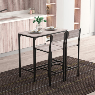 3 Pack Table Stool Set Industrial Design w/ Metal Frame Oak Tone MDF Panels