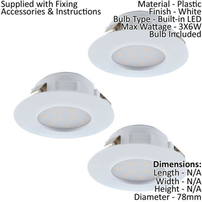3 Pack White Round LED Ceiling Downlights - 6W Built-in Spotlight