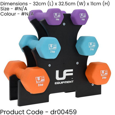 3 Pairs - 1 2 & 3KG Dumbbell Tree Set & Stand - Light Home Weight Gyn ...