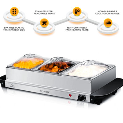 3 Pan Food Warmer Buffet Server Hot Plate 3 Tray Adjustable Temperature ...