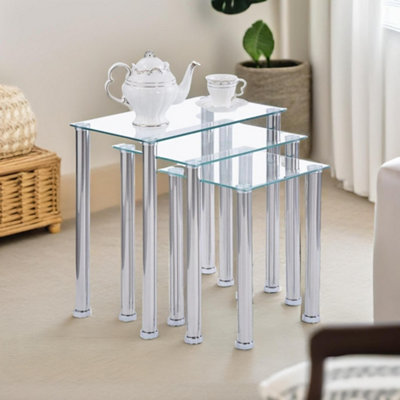 3 Pc Glass Nesting Tables Living Room Furniture