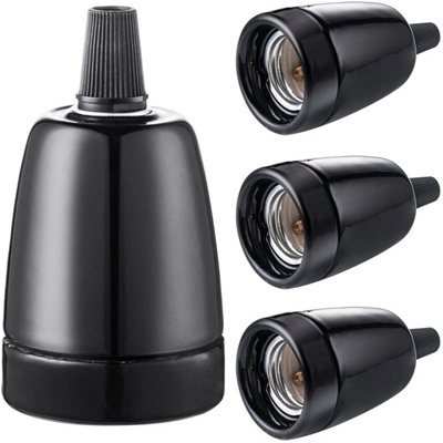 3 Pcs E27 Bulb Socket Black E27 Lamp Holders Round Porcelain Screw Base ...