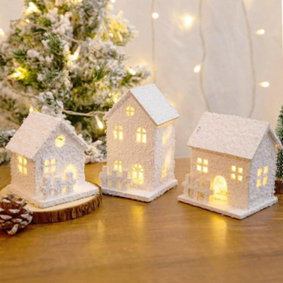 3 Pcs Lighted Wooden Snow Village Houses,LED Christmas House Ornaments ...