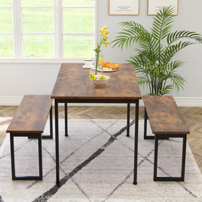 3-Piece Dining Table and Bench Set, Space-Saving Dinette for Kitchen ...