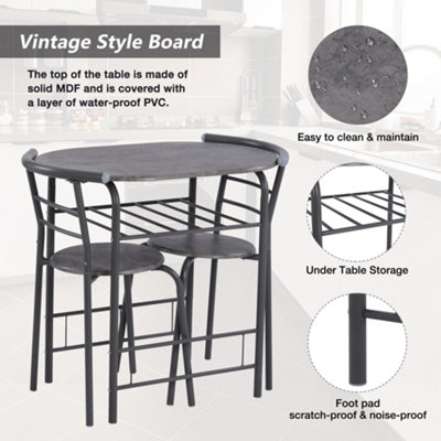 3-Piece Dining Table Chair Set with Compact Space Wooden Steel Frame ...