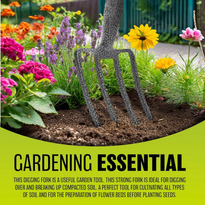 3 Piece Garden Digging Spade Border Fork & Lawn Rake Gardening Soil ...