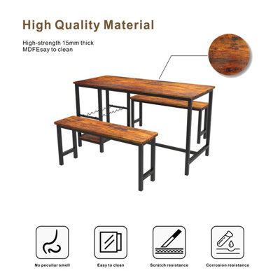 3-Piece Industrial Dining Table and Bench Set, 4-Person Dinette for ...